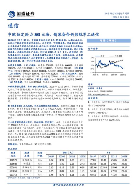通信行业周报：中欧协定助力5g出海，新装备条例领航军工通信