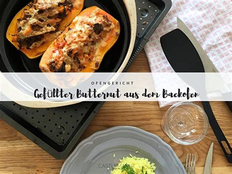 Gefüllter Butternut Kürbis mit Hackfleischfüllung aus dem Backofen