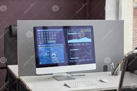 Background Image Of Computer Screen With Scientific Data N Office Stock