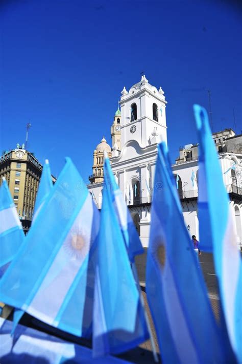 Historic Cabildo Of Buenos Aires With Its Flags In The Plaza De Mayo Argentina Editorial Stock