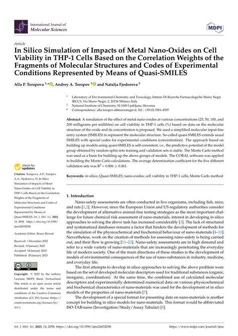 Pdf In Silico Simulation Of Impacts Of Metal Nano Oxides On Cell Viability In Thp 1 Cells