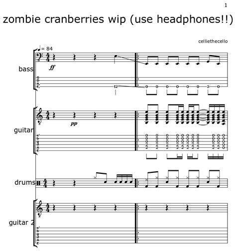 Zombie Cranberries Wip Use Headphones Sheet Music For Electric