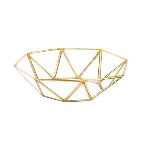 Mnjin Brass Glass Storage Tray Golden Retro Polygon Mirror Tray Home
