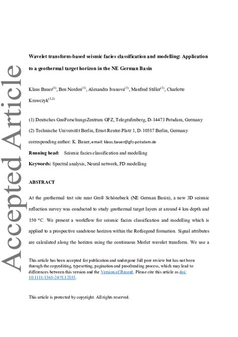 Pdf Wavelet Transform‐based Seismic Facies Classification And