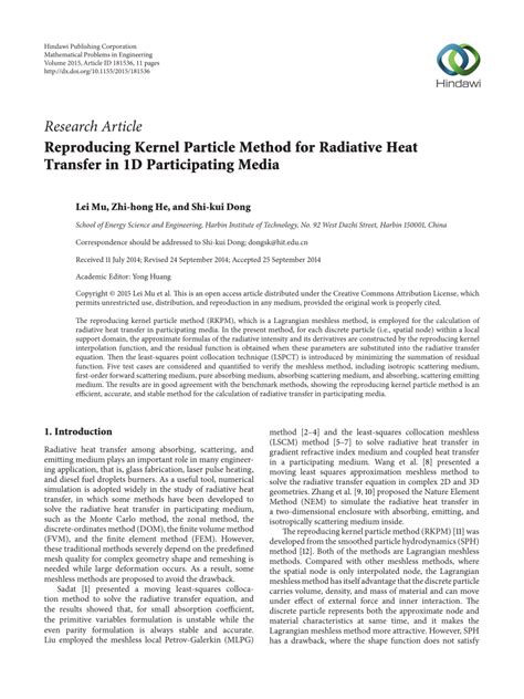 Pdf Reproducing Kernel Particle Method For Radiative Heat Transfer In