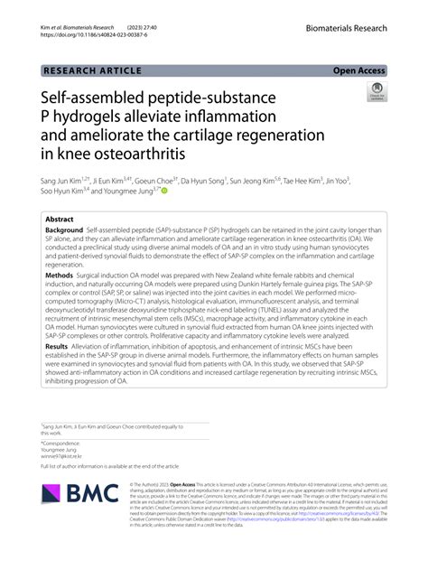 Pdf Self Assembled Peptide Substance P Hydrogels Alleviate