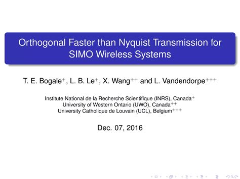 Orthogonal Faster Than Nyquist Transmission For Simo Wireless Systems Pdf