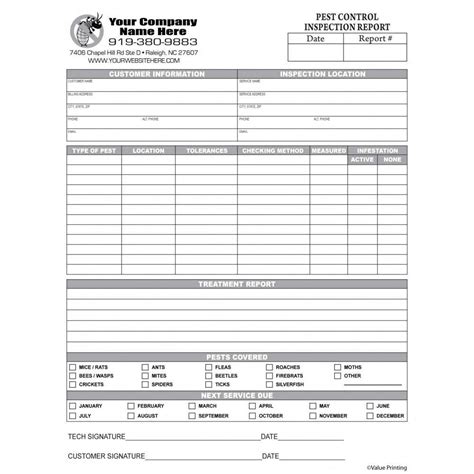 Pest Control Inspection Report Template