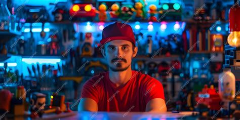 Inventor In A Cluttered Workshop With Gadgets Tools And Character Games
