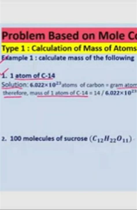 Problem Based On Mole C1 Type 1 Calculation Of Mass Of Atoms Ecample 1