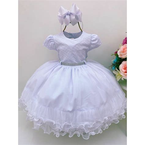 Vestido Branco Daminha Batizado Festa Florista Comunhão Shopee Brasil