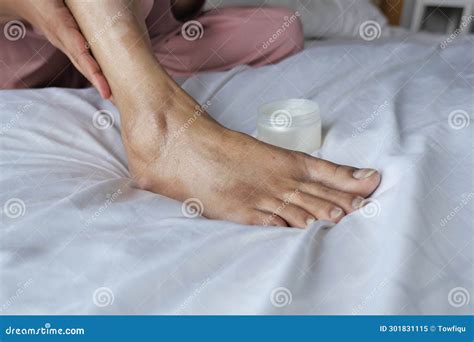 Woman Using Petroleum Jelly On Feet At Home Stock Image Image Of Skin Apply