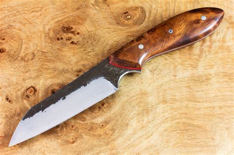 190mm Wharncliffe Brute Neck Knife, Hammer Finish, Stabilized Burl ...