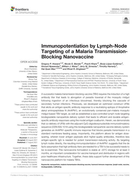 Pdf Immunopotentiation By Lymph Node Targeting Of A Malaria