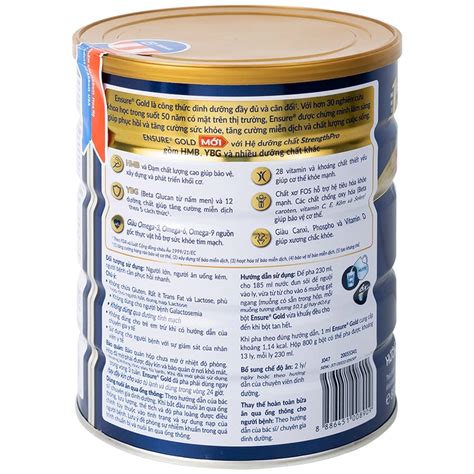 Sữa Ensure Gold HMB mới hộp 800g hương vani Chính hãng