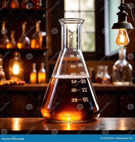 Erlenmeyer Flask Of Liquid Science Apparatus Equipment To Measure