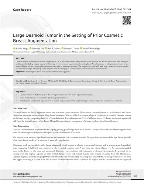 Pdf Large Desmoid Tumor In The Setting Of Prior Cosmetic Breast