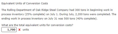 Solved Equivalent Units Of Conversion Costs The Rolling Chegg Com