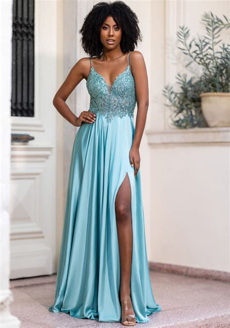 Satin Evening Dress In Sterling Blue Christian Koehlert