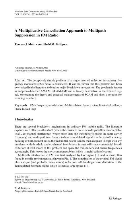 Pdf A Multiplicative Cancellation Approach To Multipath Suppression In Fm Radio