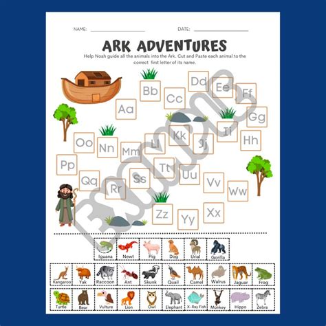Noah S Ark Abc S Cut Paste Preschool Worksheet Printable