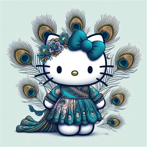Hello Kitty Peacock Feather Peacocks 1080p 2k 4k 5k Hd Wallpapers