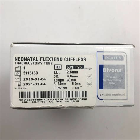 Smiths Medical 60nfp25 Bivona Neonatal Flextend Cuffless Silicone