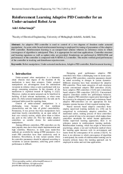 Pdf Reinforcement Learning Adaptive Pid Controller For An Under Actuated Robot Arm