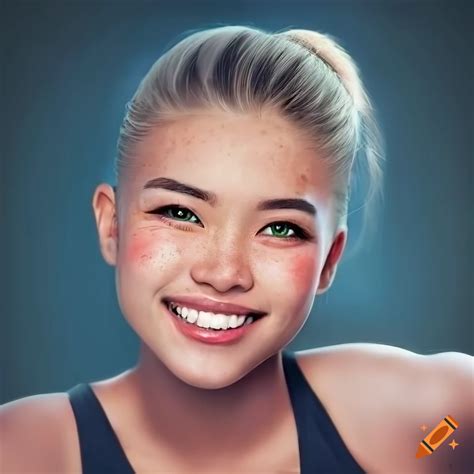 Portrait Of A Beautiful Young Woman With Freckles And Green Eyes On Craiyon
