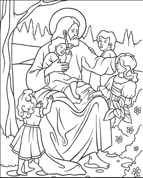 Jesús y Dejad a los Niños Pequeños para colorear imprimir e dibujar