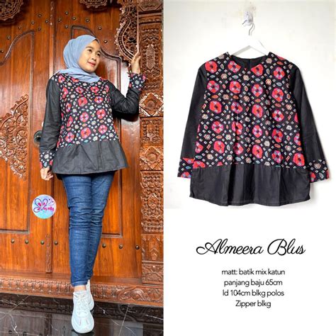Jual Almeera Blus Blus Batik Wanita Kombinasi Polos Blus Batik Wanita Kantor Shopee Indonesia