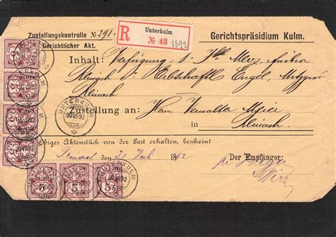 Empfangsbescheinigung des Gerichtspräsidium Kulm 30 6 1892 Kaufen auf