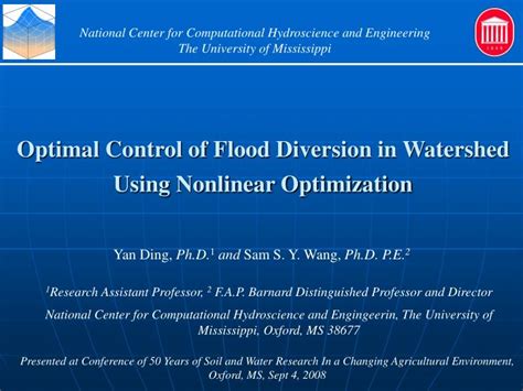 Ppt Optimal Control Of Flood Diversion In Watershed Using Nonlinear