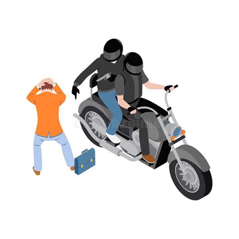 Bikers Robbers Isometric Composition Stock Vector Illustration Of