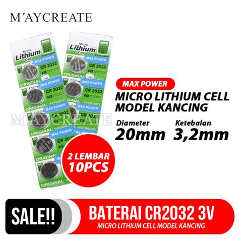 2 Lembar Isi 10 Baterai CR2032 3V MAX POWER Batre Jam Tangan