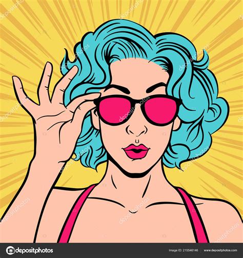 Woman Touching Eyeglasses Pop Art Style Stock Vector By ©johndory 215546146