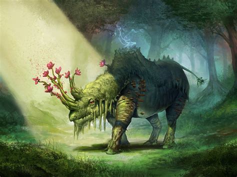 桌布 綠色的犀牛，鮮花，藝術繪圖 1920x1200 Hd 高清桌布 圖片 照片