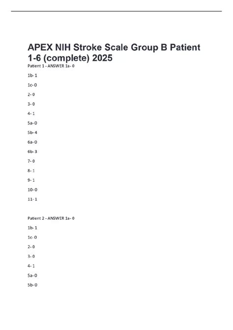 APEX NIH Stroke Scale Group B Patient 1 6 Complete 2025 APEX NIH Stroke Scale Stuvia US
