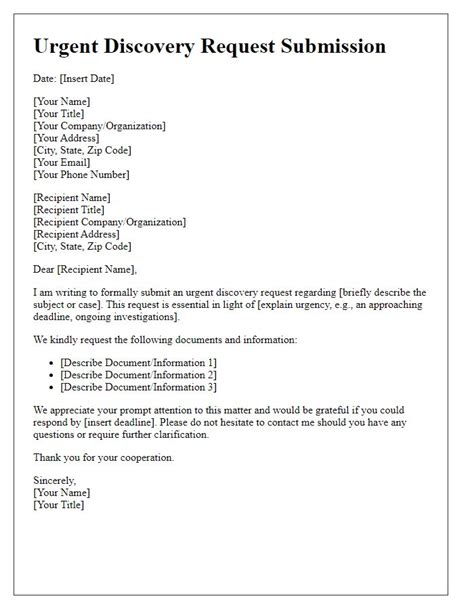 Letter Template For Discovery Request Submission Free Samples In Pdf