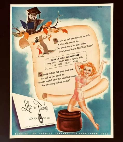 1941 Formfit Bra Advertisement Wise Owl Sexy Woman Artwork Vintage