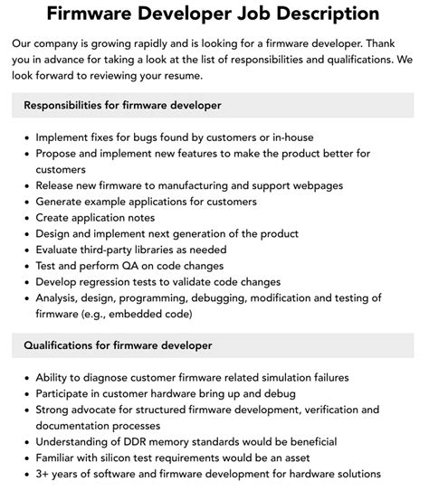 Firmware Developer Job Description Velvet Jobs