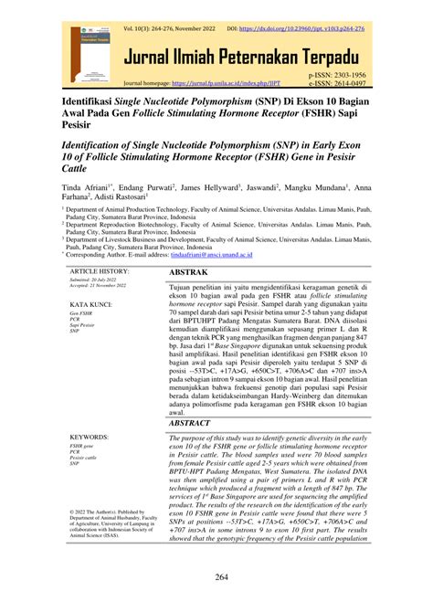 Pdf Identification Of Single Nucleotide Polymorphism Snp In Early Exon 10 Of Follicle