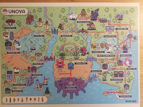 Poster Map Of The Unova Region Pokemon Etsy