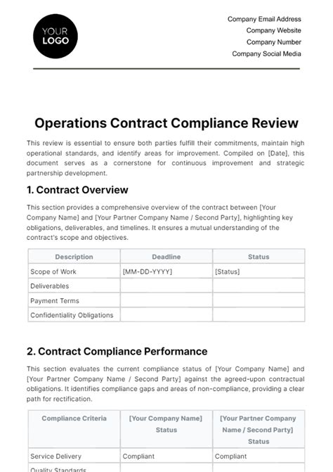 Free Operations Contract Compliance Review Template To Edit Online