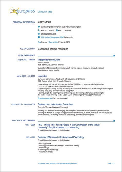 002 Lebenslauf Erstellen Europass Europass Curriculum Vitae Europass Cv Images And Photos Finder