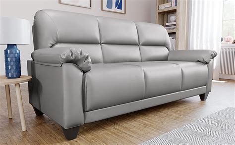 Kenton Small 3 Seater Sofa Light Grey Classic Faux Leather Only £249