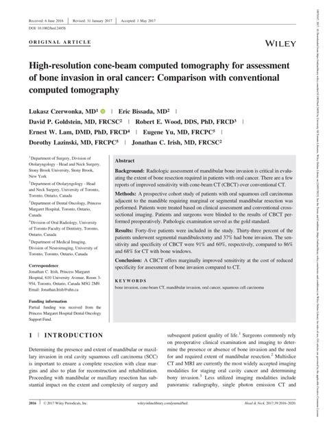 Pdf High Resolution Cone Beam Computed Tomography For Assessment Of Bone Invasion In Oral
