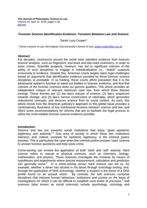 Pdf Forensic Science Identification Evidence Tensions Between Law Dokumen Tips