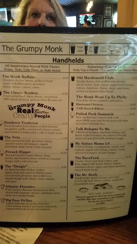 Menu At The Grumpy Monk Carolina Forest Restaurant Myrtle Beach