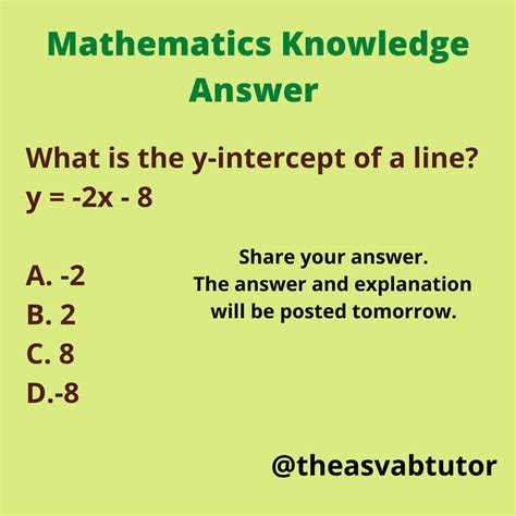 The Asvab Tutor Presents Mathematics Knowledge Question On Y Intercept Of A Line The Asvab Tutor